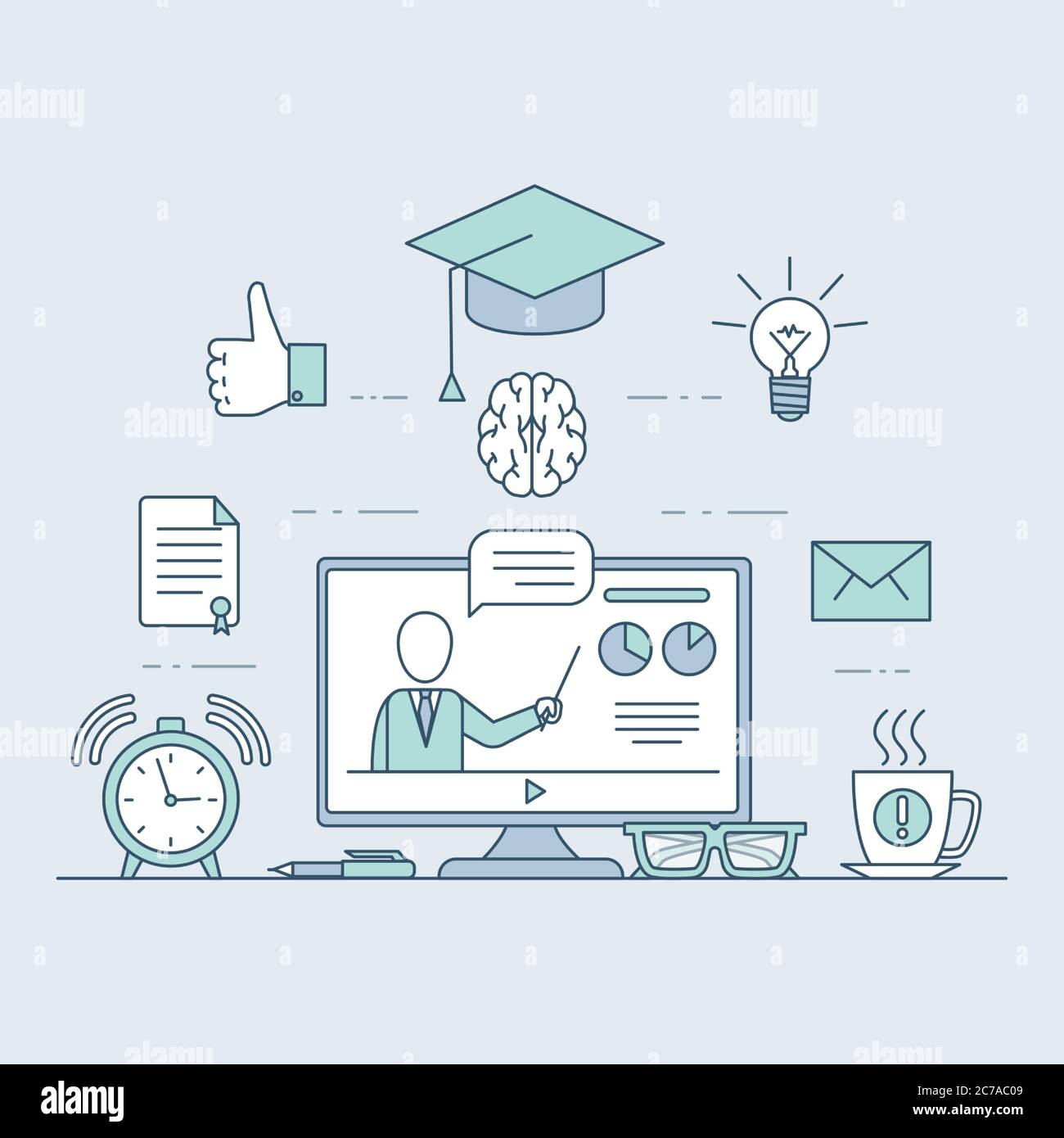 Online education banner concept. Computer screen with lesson and ...