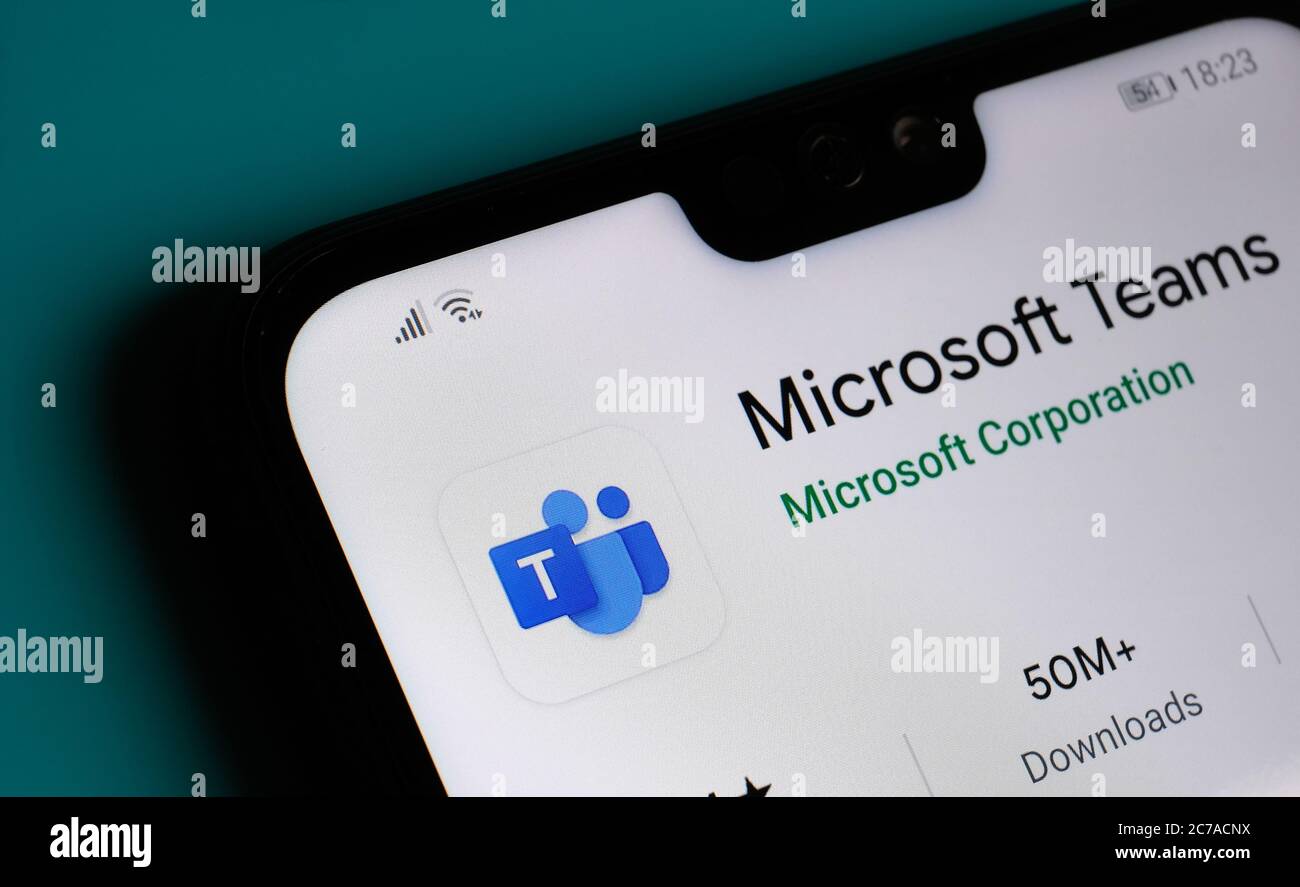Stone / UK - July 15 2020: Microsoft Teams app seen on the corner of ...