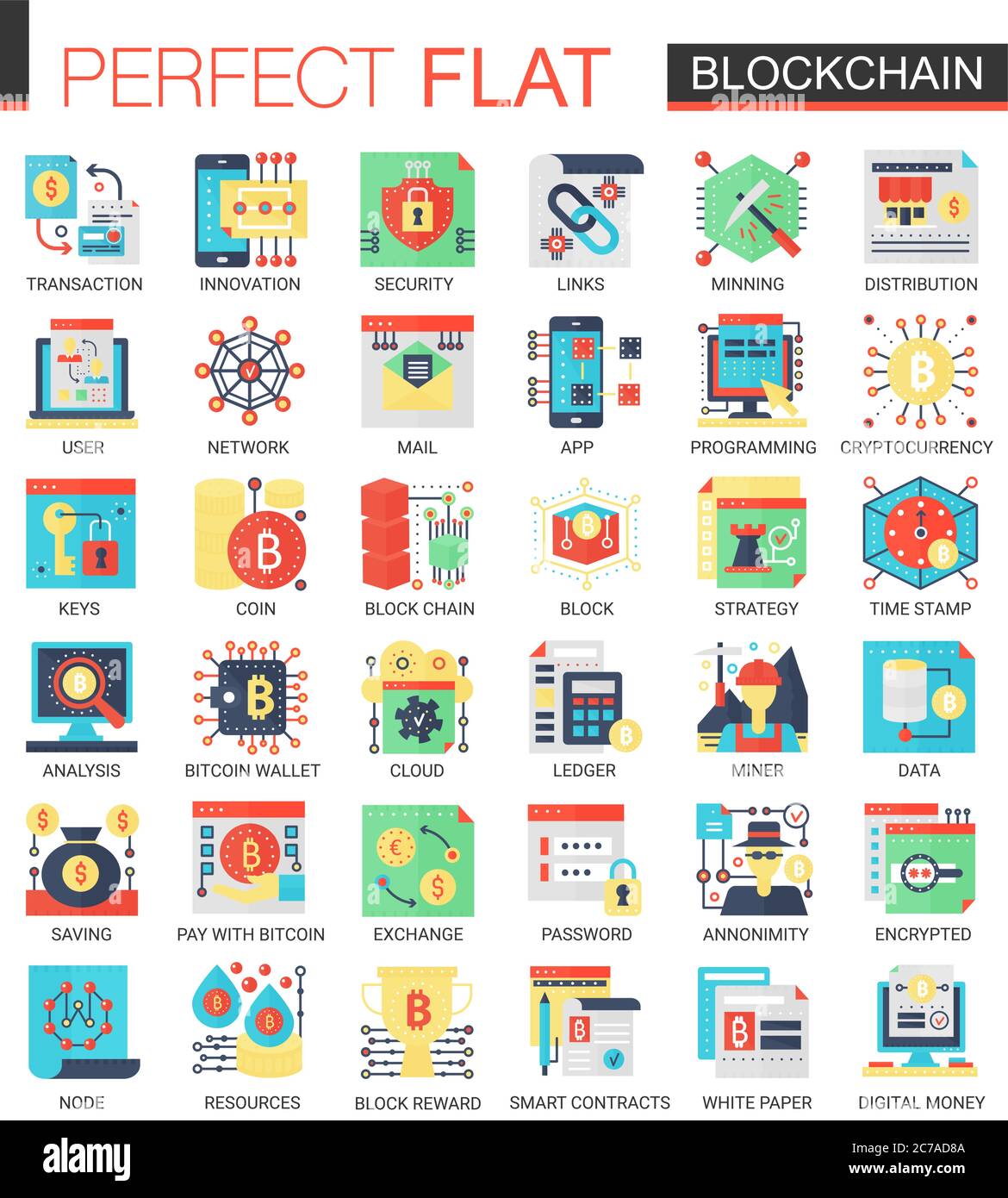 Vector Blockchain technology vector complex flat icon concept symbols ...