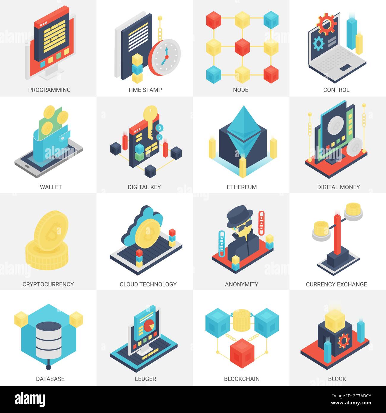 3d vector isometric Cryptocurrency mining and Blockchain icons Stock ...