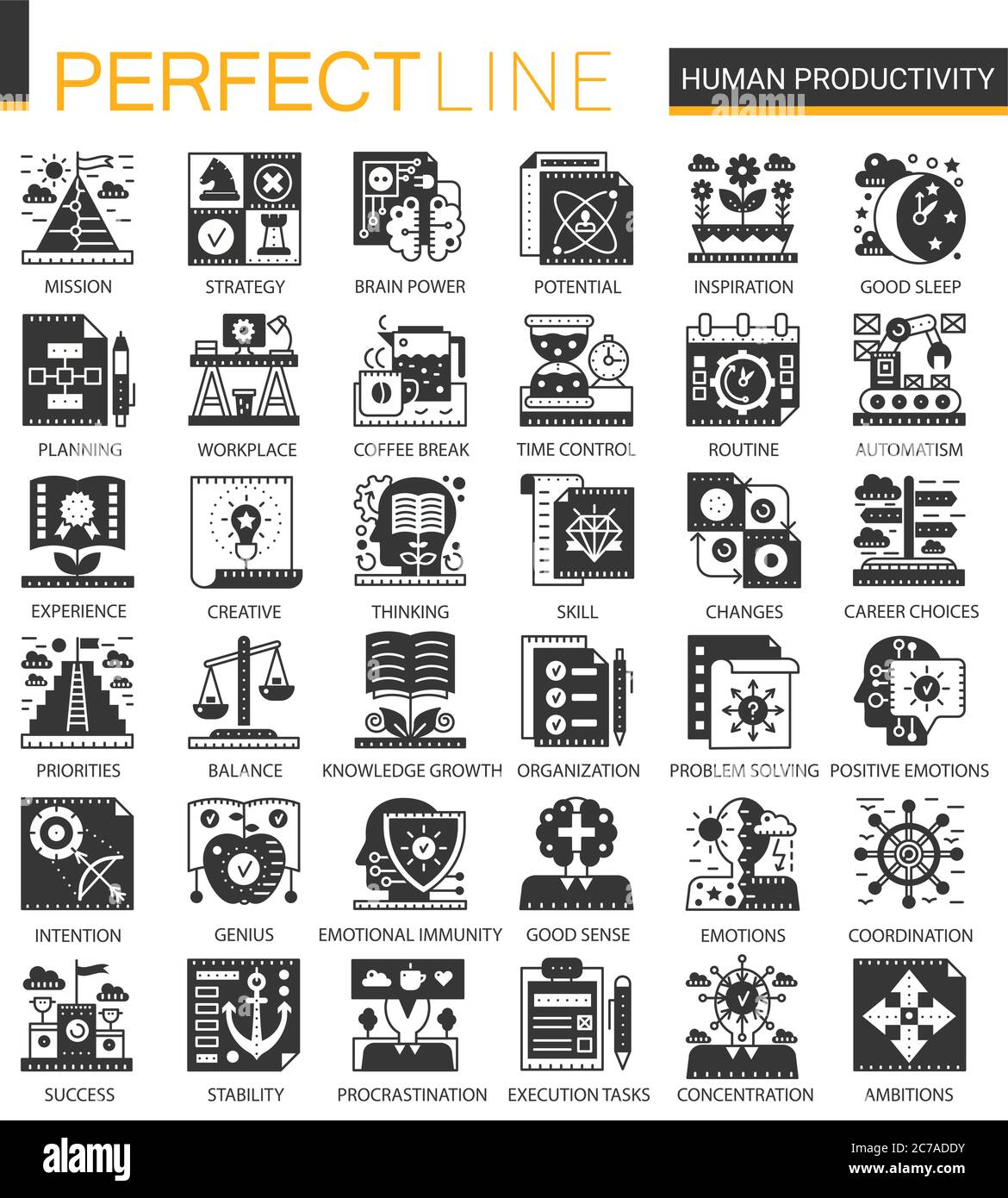 Vector Human productivity classic black mini concept icons and ...