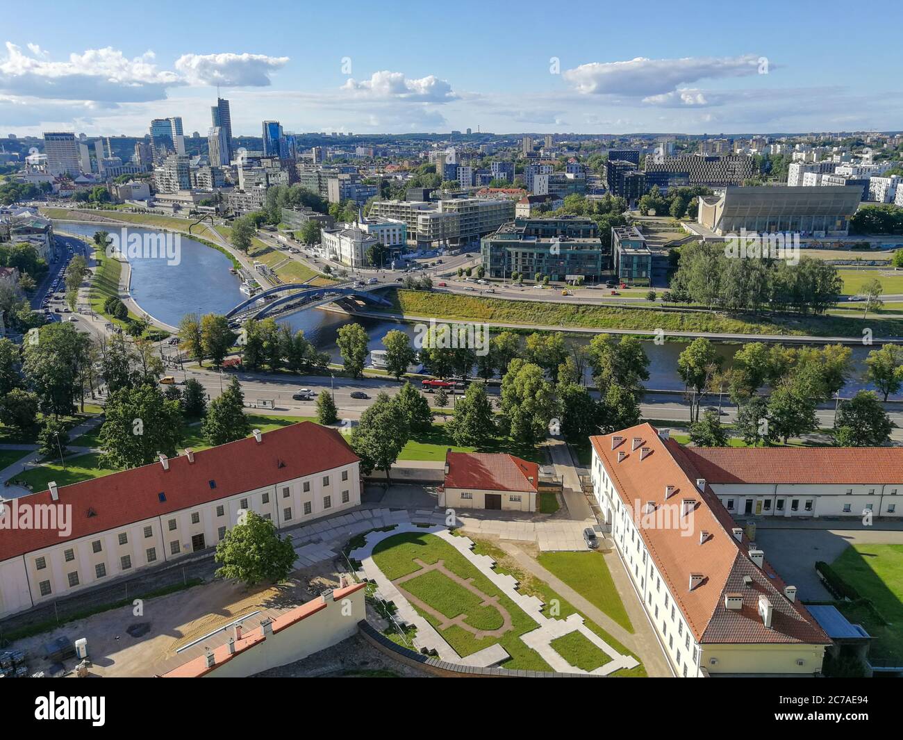 Aerial panoramic view of Vilnius city in Lithuania during summer time ...