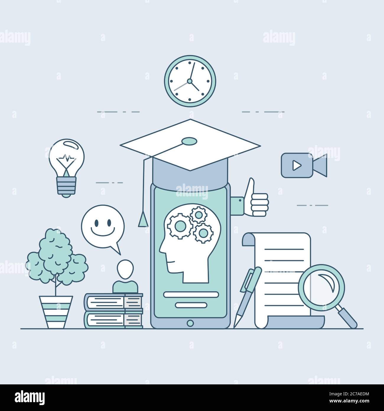 Online education, training, or courses cartoon outline concept ...