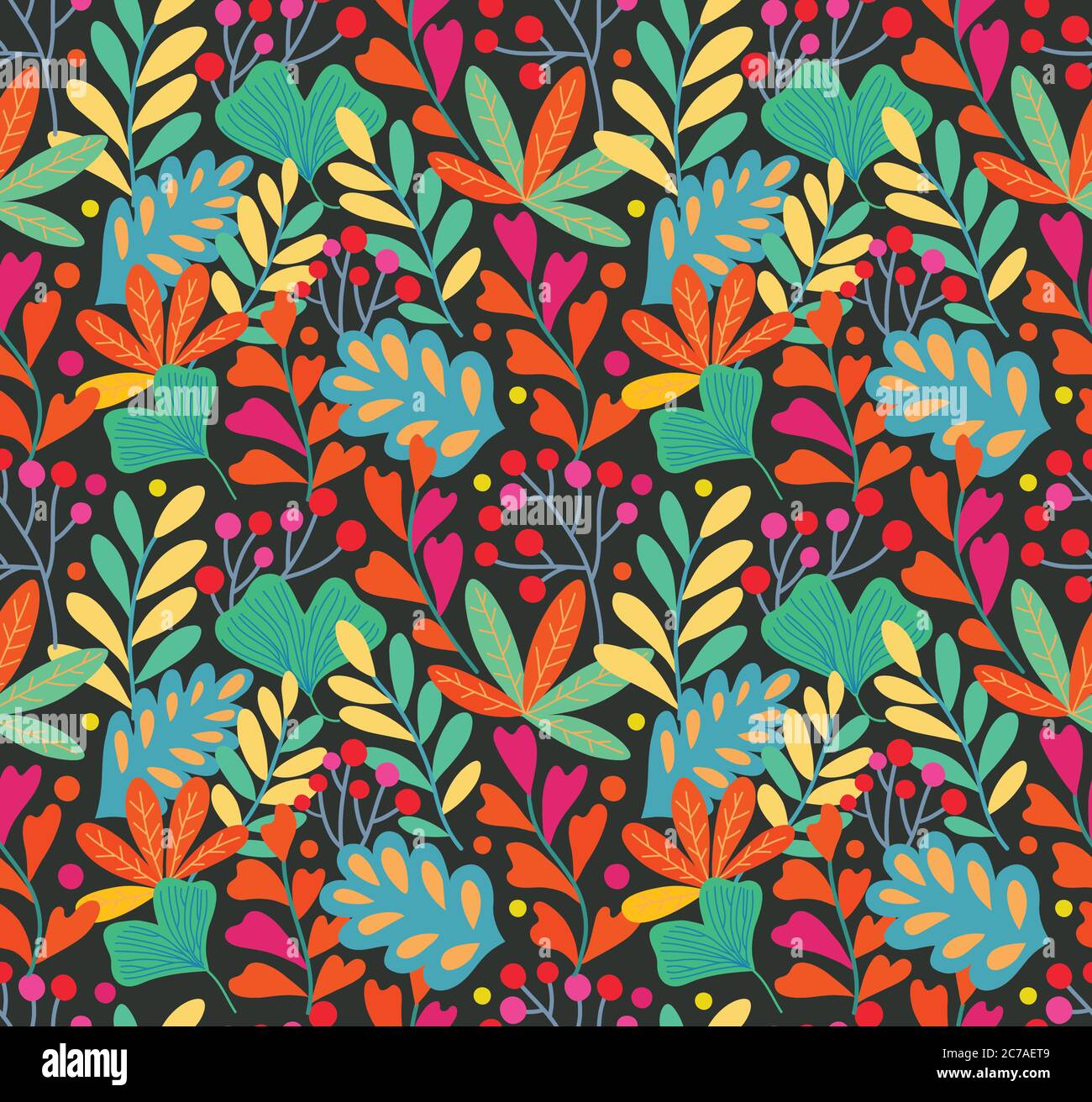 Seamless texture with vector plant elements, leaves and berries Stock ...