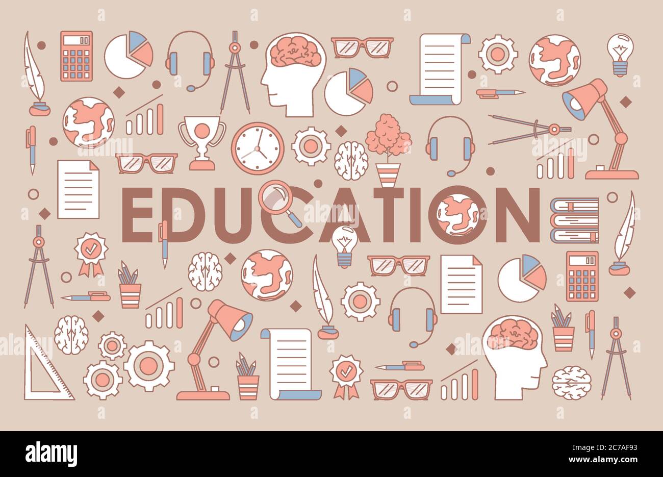 Education word banner template. Learning and studying items cartoon ...