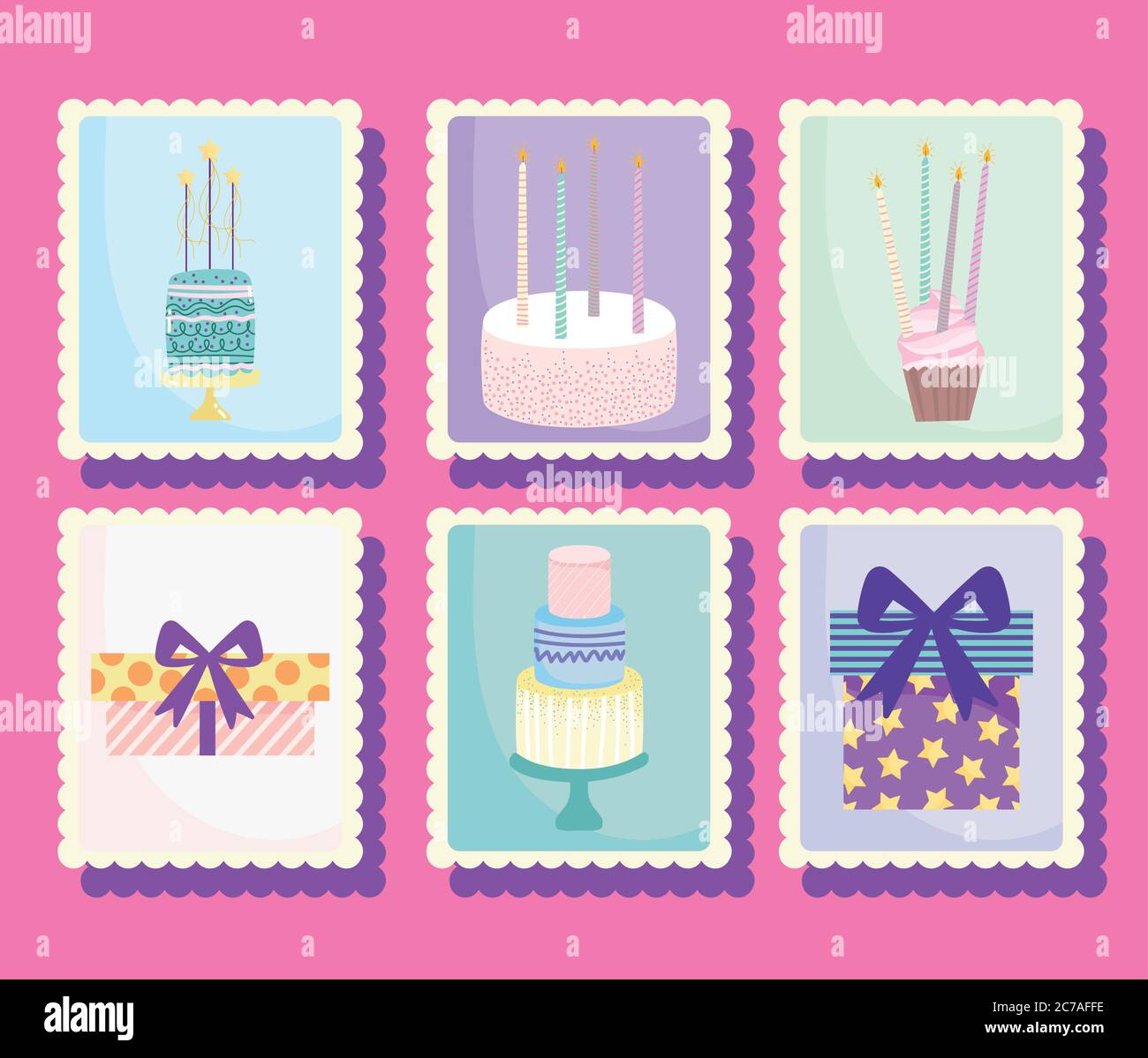 happy birthday, gift cakes cupcake candles stickers cartoon celebration ...