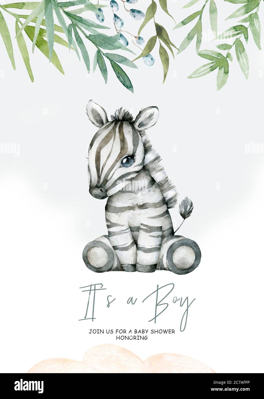 Watercolor cartoon cute baby Zebra with flowers frame background ...