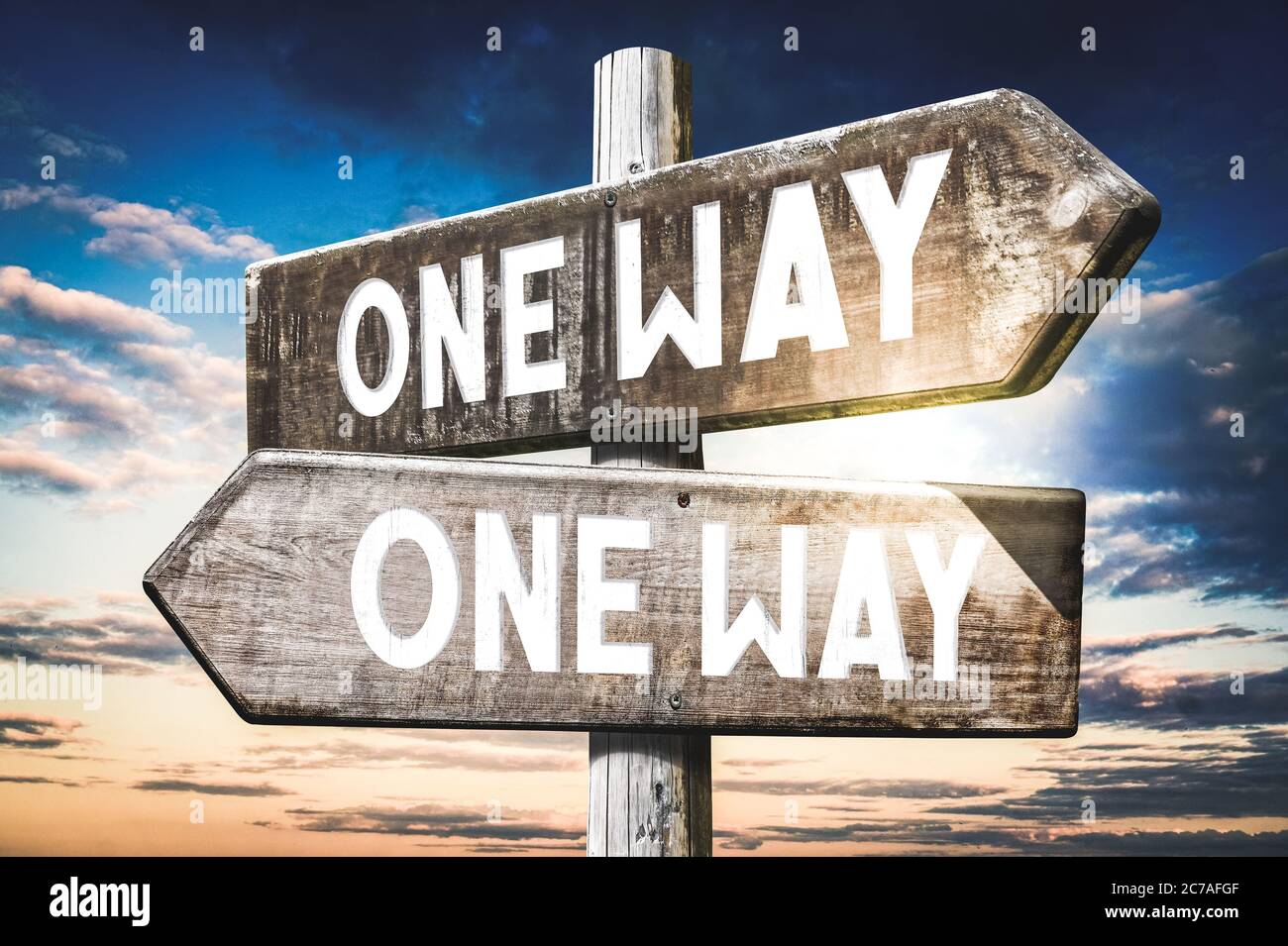 One way - wooden signpost, roadsign with two arrows Stock Photo - Alamy