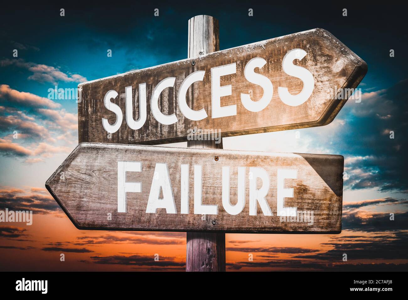 Success, failure - wooden signpost, roadsign with two arrows Stock ...