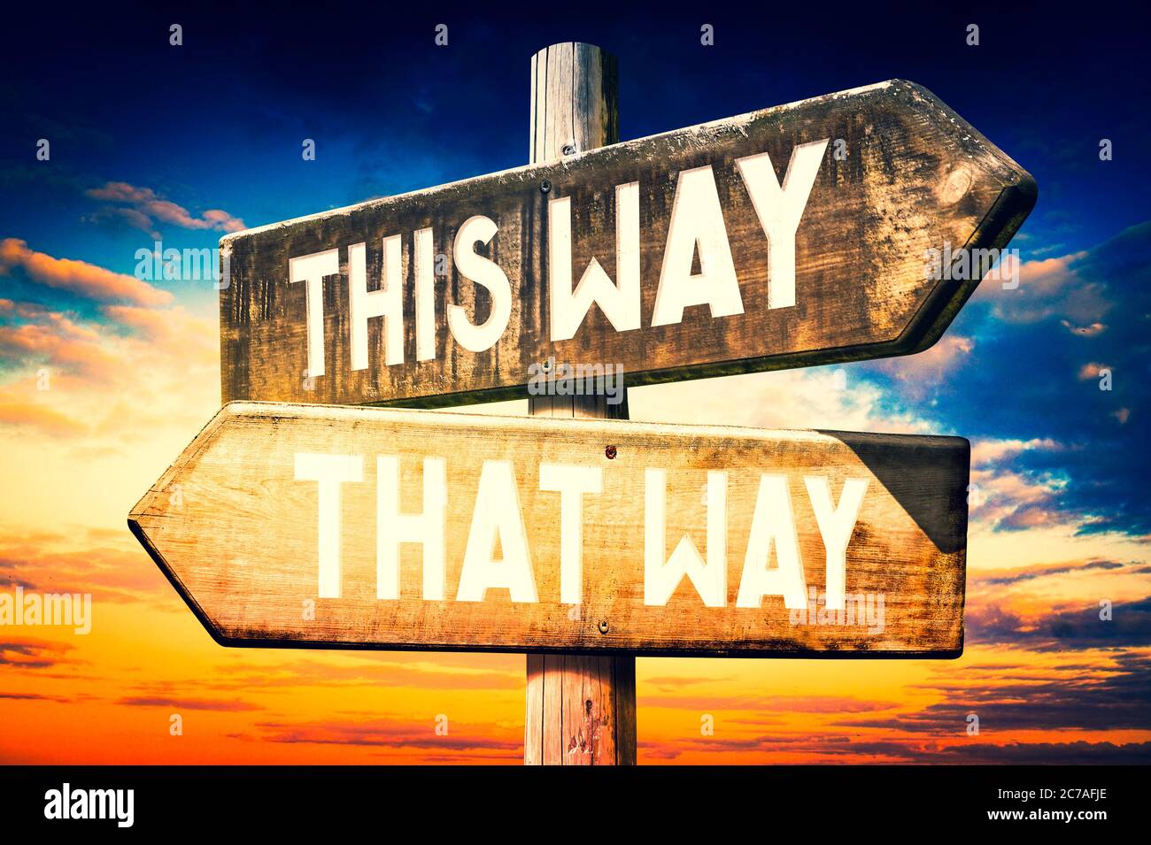 This way, that way - wooden signpost, roadsign with two arrows Stock ...