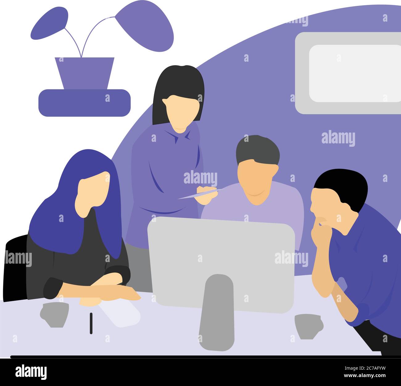 Colleagues making team research on a new project. Vector illustration ...