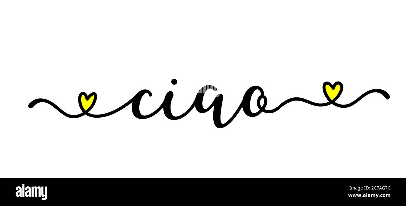 Hand sketched CIAO quote in Italian as ad, web banner. Translated HELLO ...