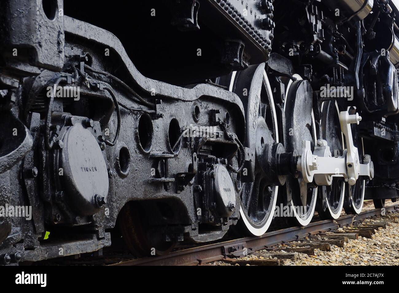 Up close details of the drive wheels of a steam locomotive Stock Photo ...