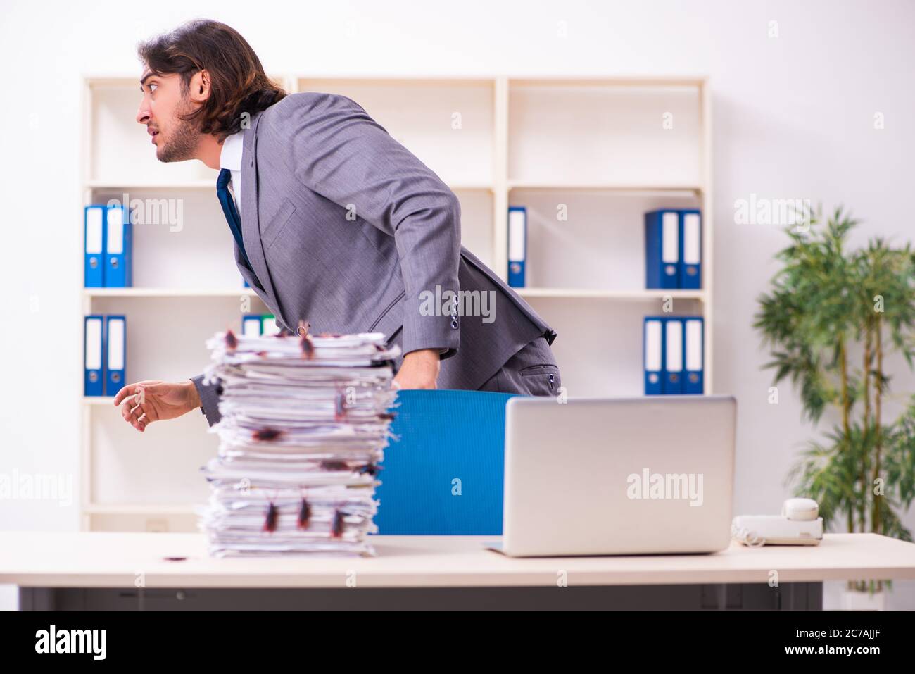 Young employee and too many cockroaches in the office Stock Photo - Alamy