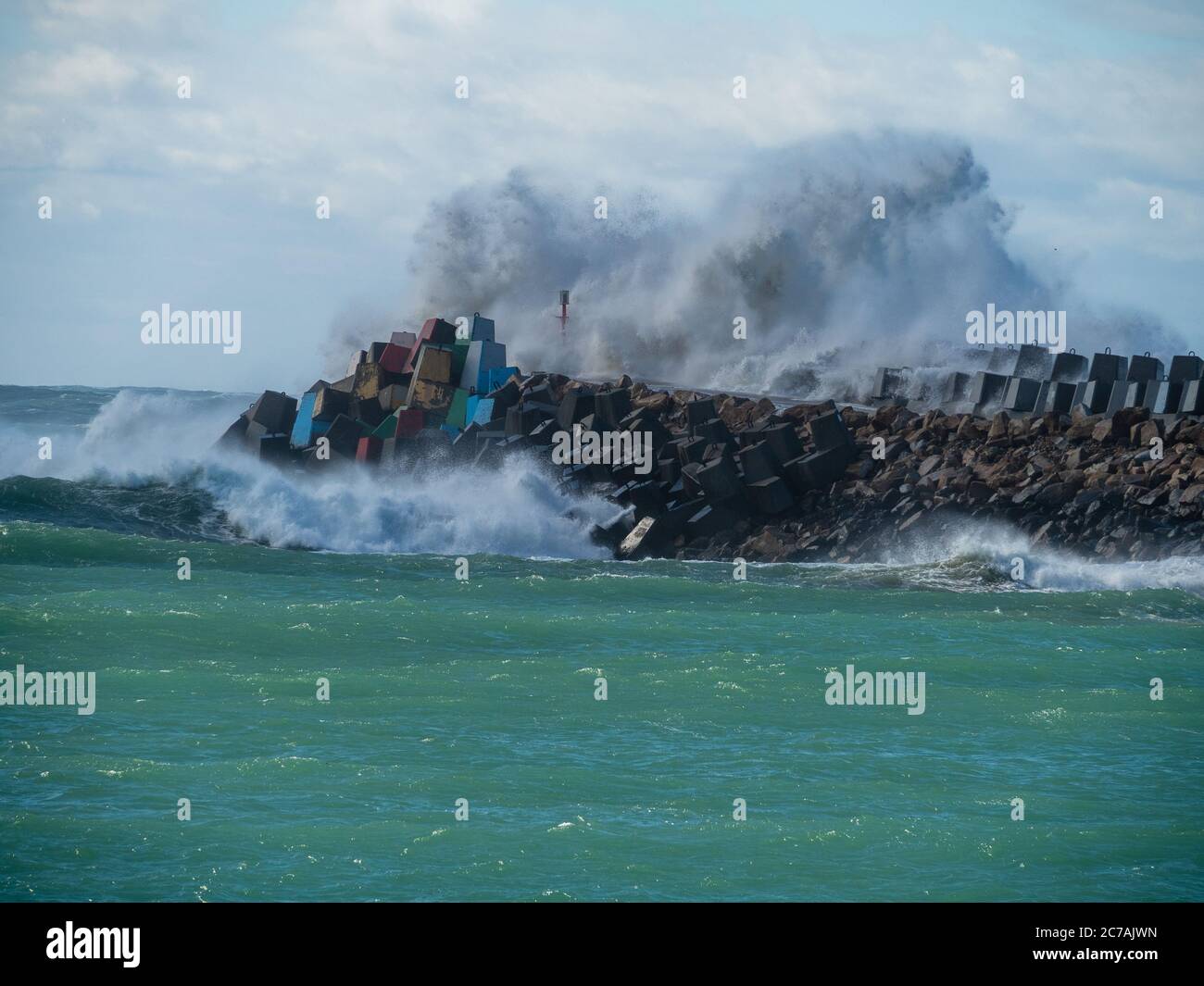Force of nature, windy, powerful wild sea waves smashing crashing over ...