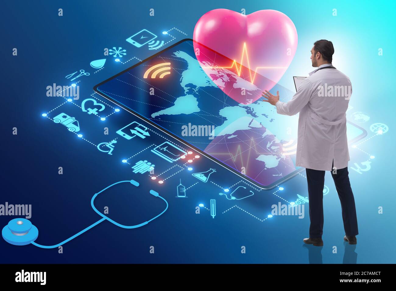 Telemedicine concept with remote treatment and consultation Stock Photo ...