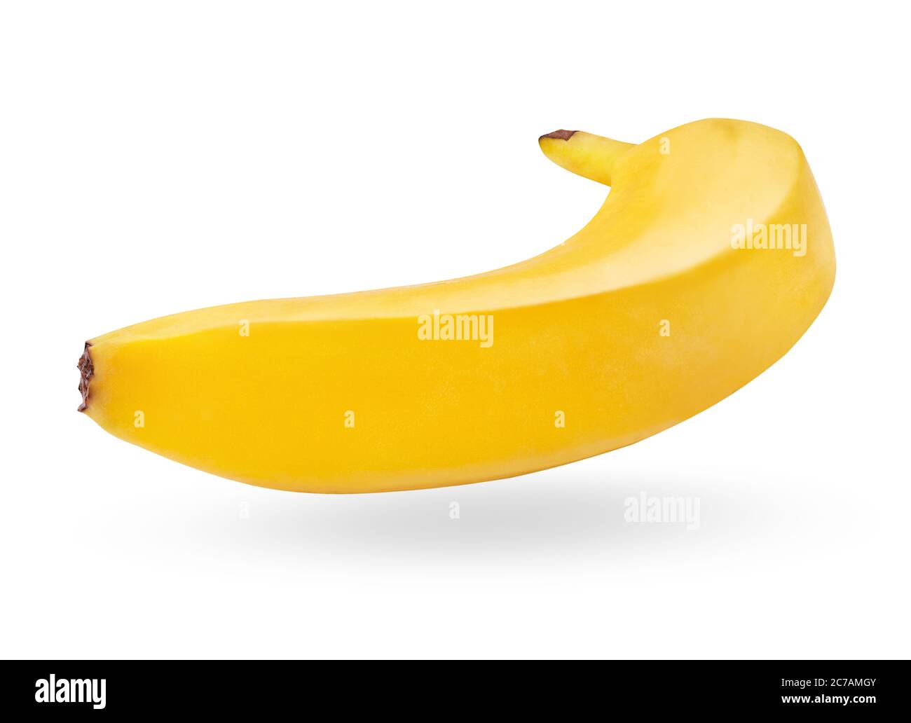 Single ripe banana isolated on white background. Yellow tropical flying ...