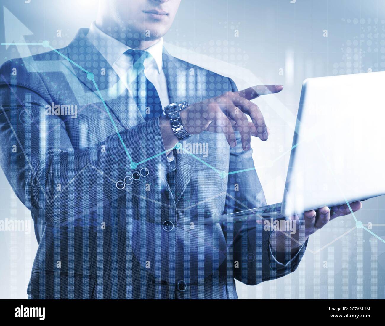 The businessman with laptop in finance and banking concept Stock Photo ...