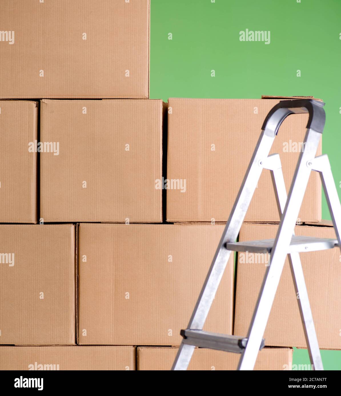 The many boxes and ladder in depot Stock Photo - Alamy