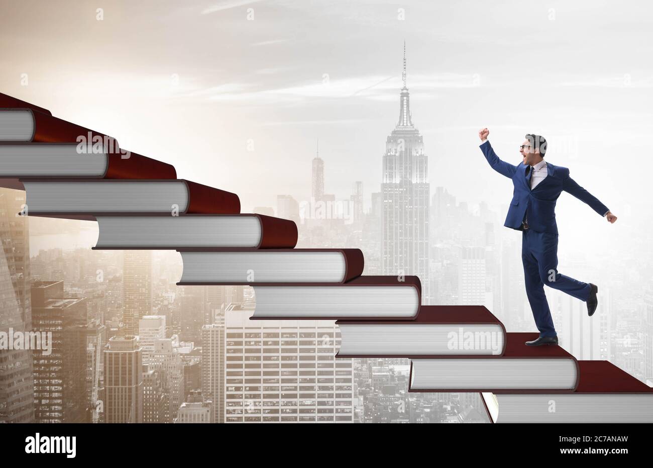 The businessman student climbing the ladder of education books Stock ...