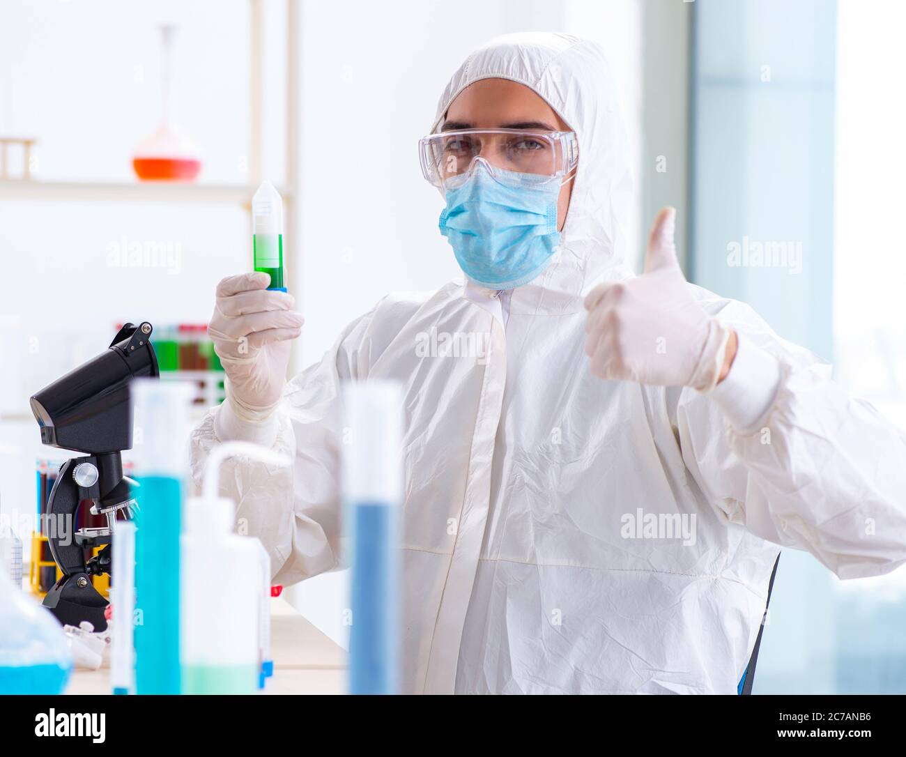 The young chemist student working in lab on chemicals Stock Photo - Alamy