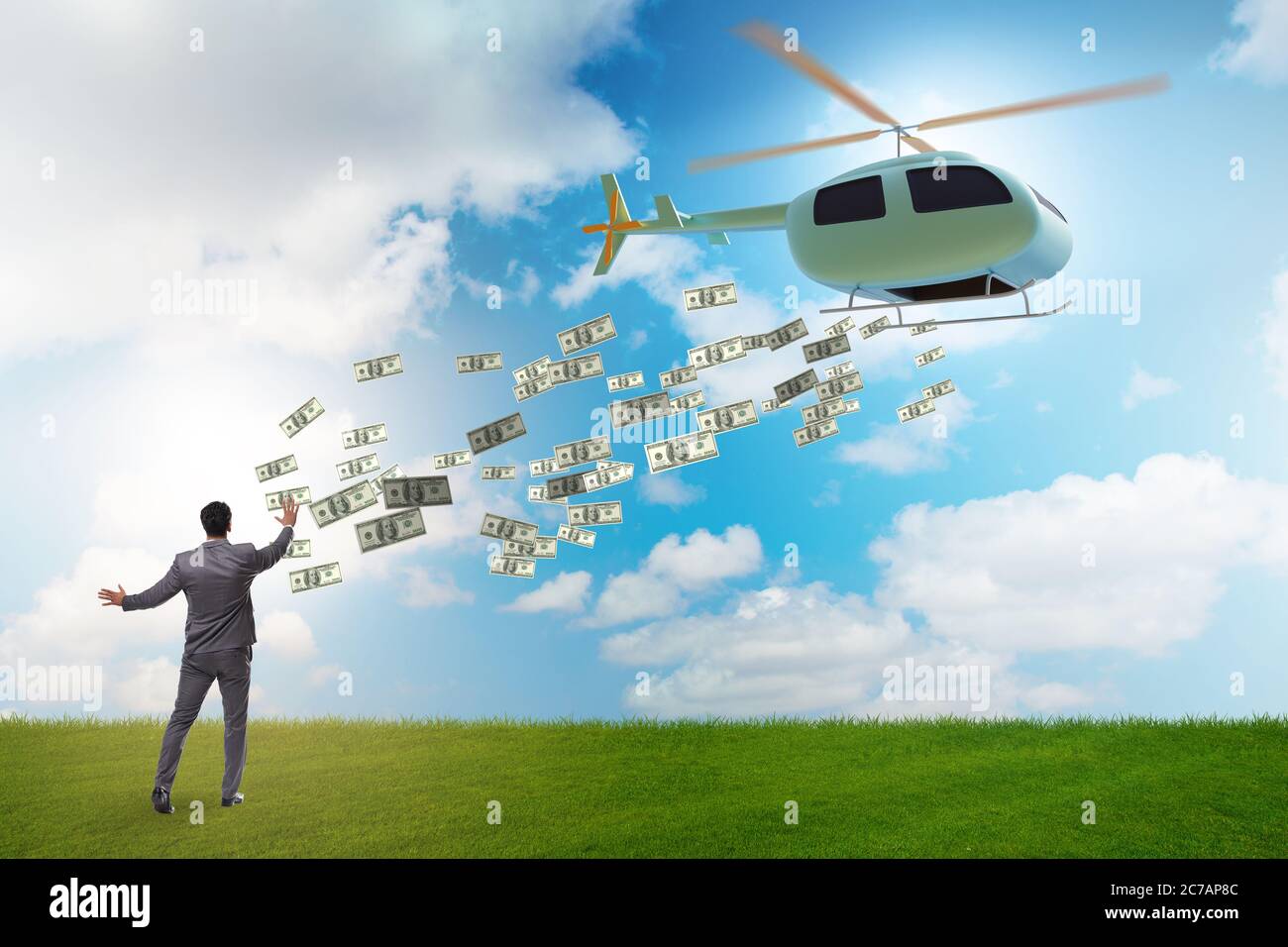 Helicopter money concept with the businessman Stock Photo - Alamy