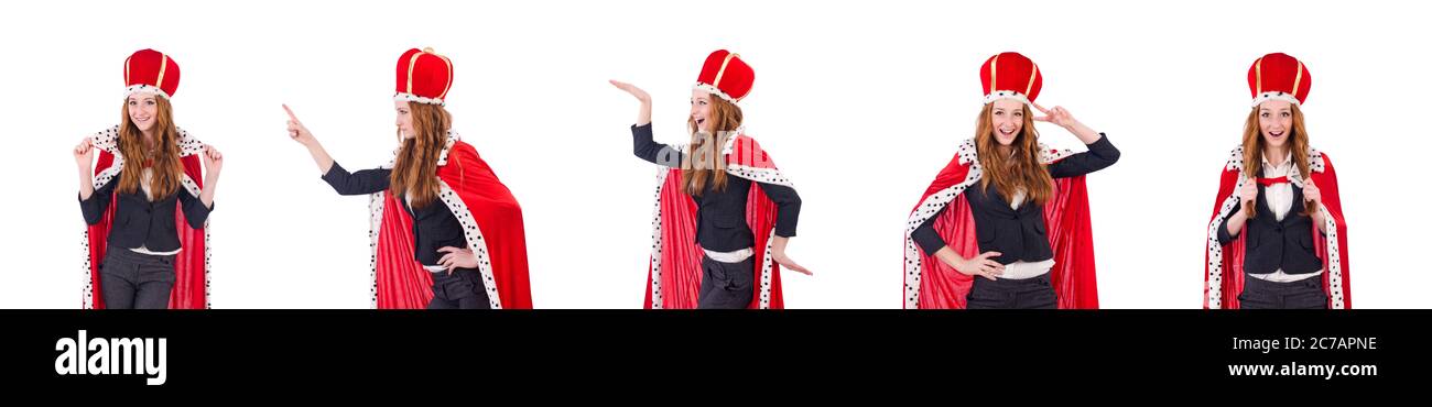 The woman business posing as queen isolated on white Stock Photo - Alamy