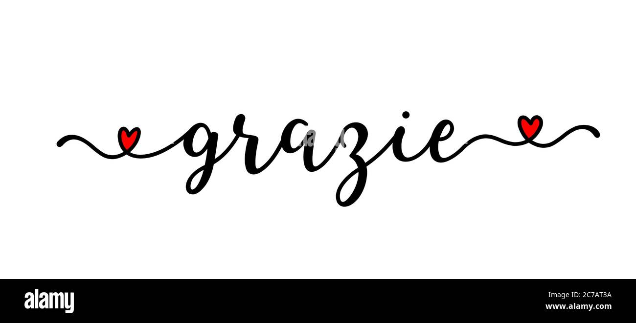 Hand sketched GRAZIE quote in Italian as ad, web banner. Translated ...