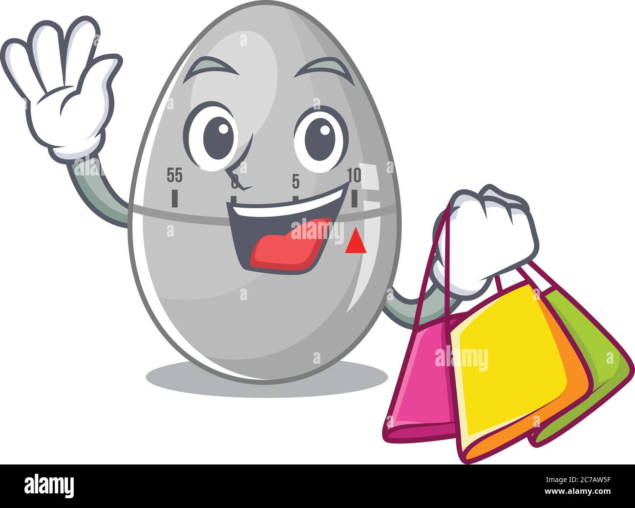 wealthy egg kitchen timer cartoon character with shopping bags Stock ...