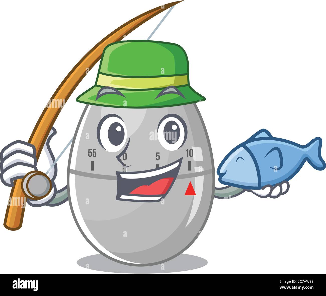 Cartoon design style of egg kitchen timer goes to fishing Stock Vector ...