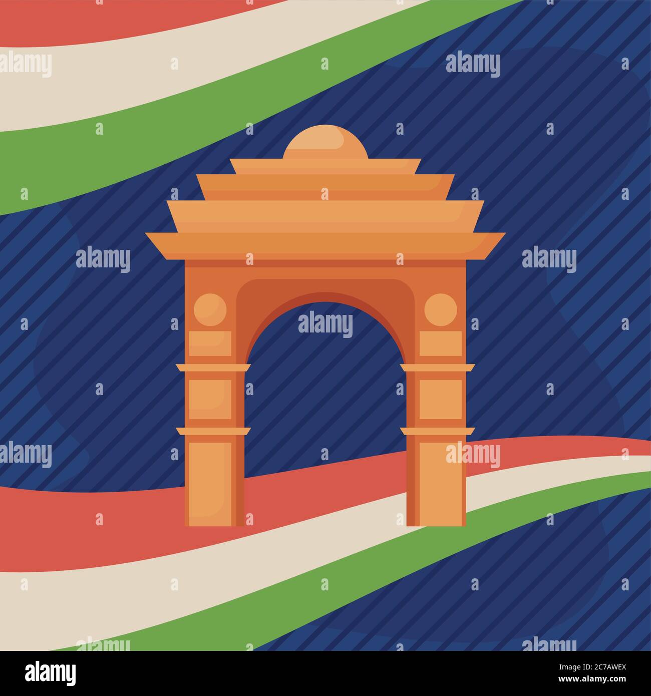 India gate with Indian flag vector illustration design Stock Vector ...