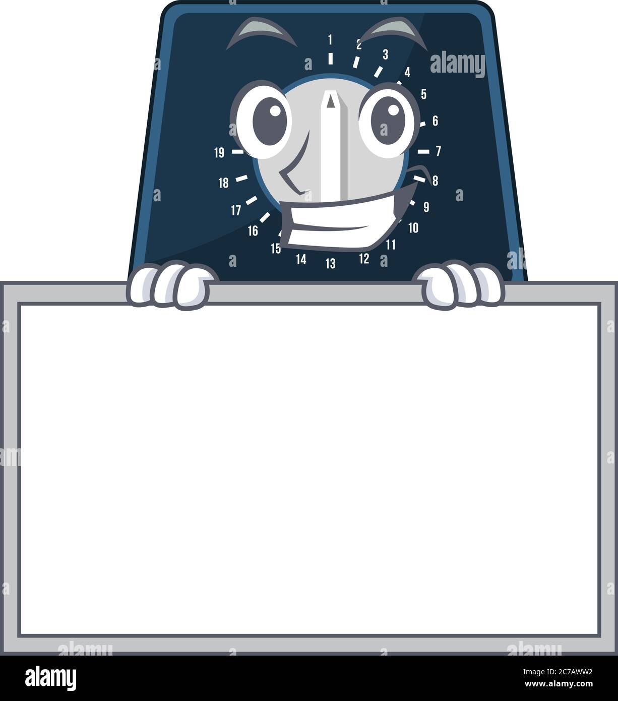 Kitchen timer cartoon design style standing behind a board Stock Vector ...
