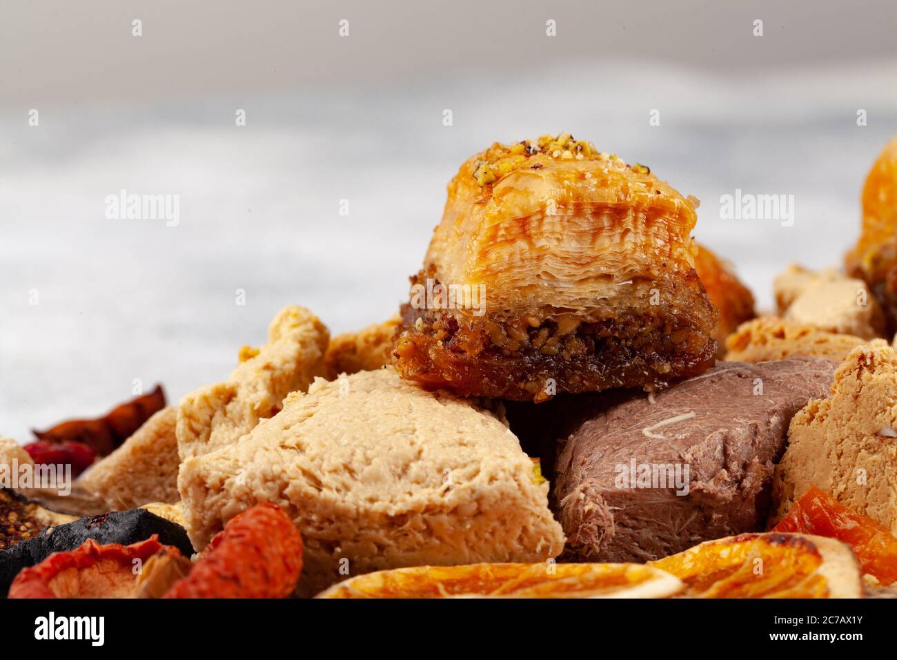 Assortment of turkish desserts baklava and halva Stock Photo - Alamy