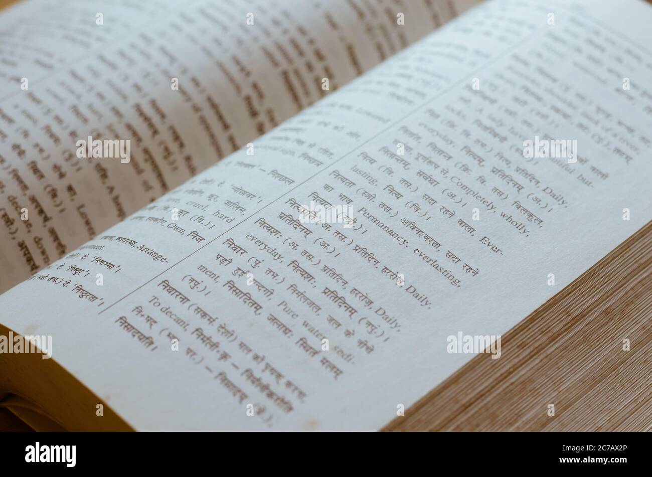 Old Dictionary of Hindi-English Language Open in Soft Focus Stock Photo ...