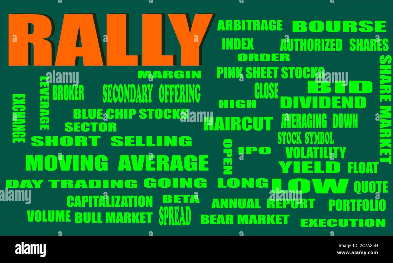 Rally A share market related terminology presented with 3d word cloud ...
