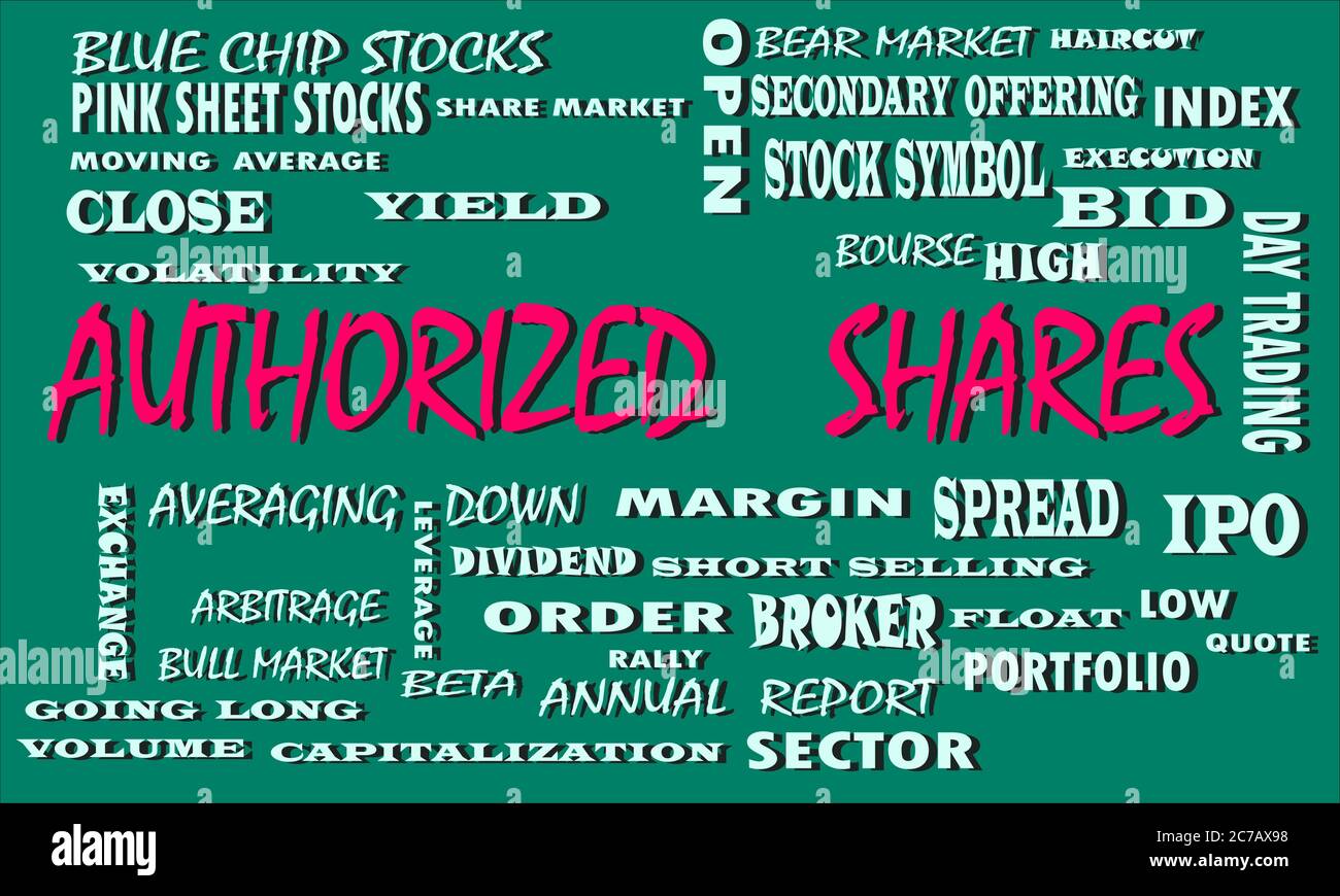 Authorized Shares A share market related terminology presented with 3d ...