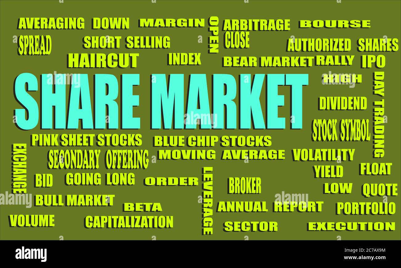 share market related terminology presented with 3d word cloud vector ...