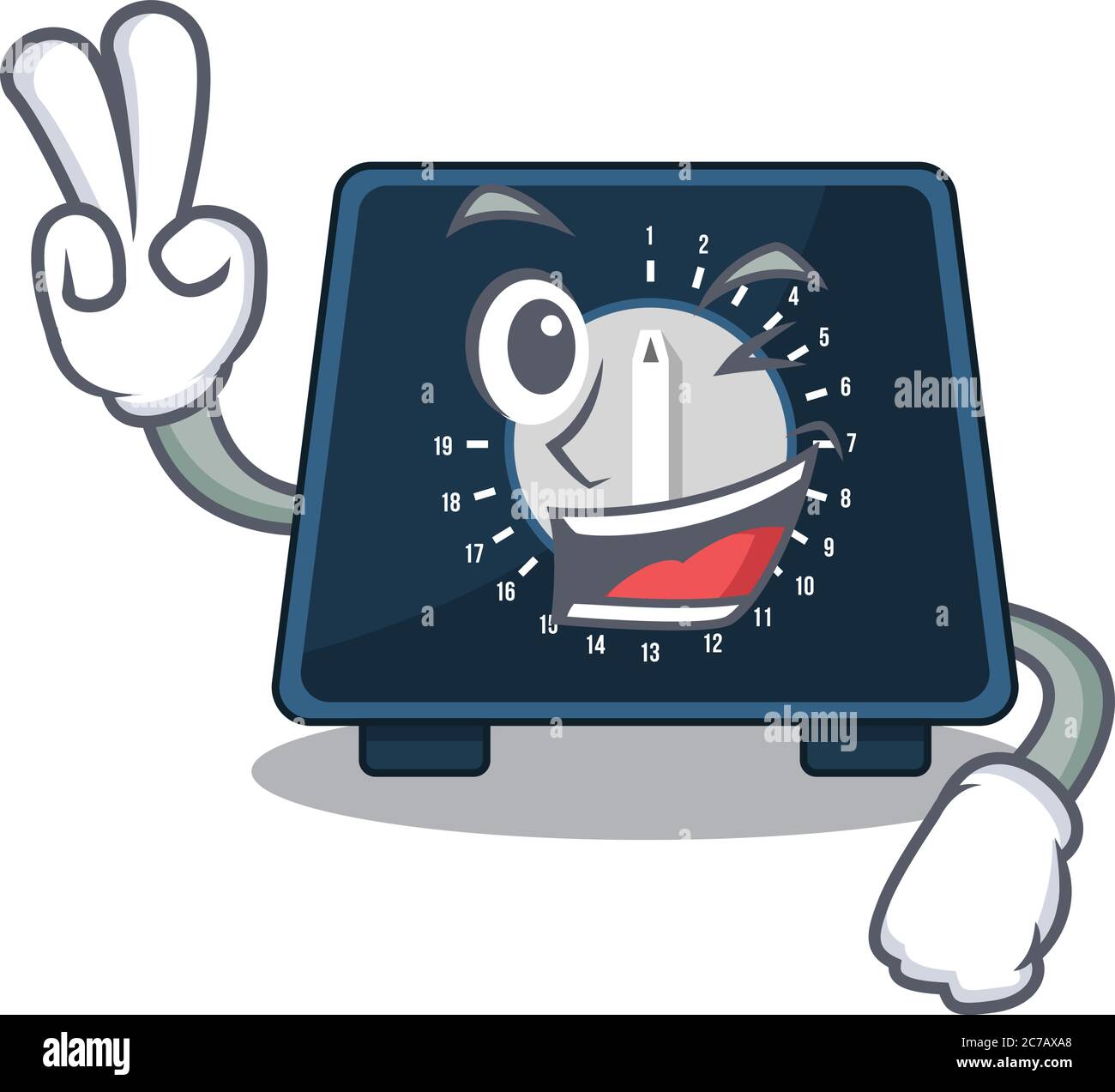 Happy kitchen timer cartoon design concept show two fingers Stock ...
