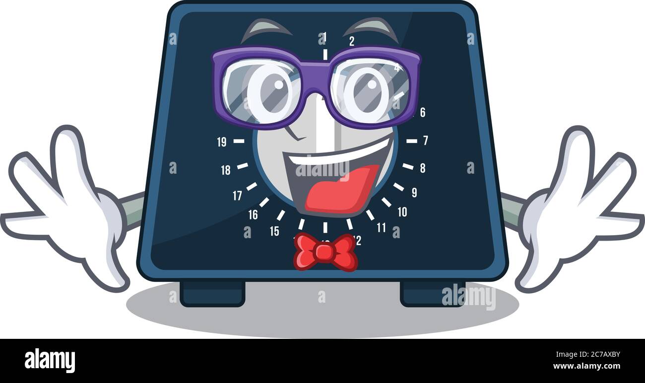 A cartoon drawing of geek kitchen timer wearing weird glasses Stock ...