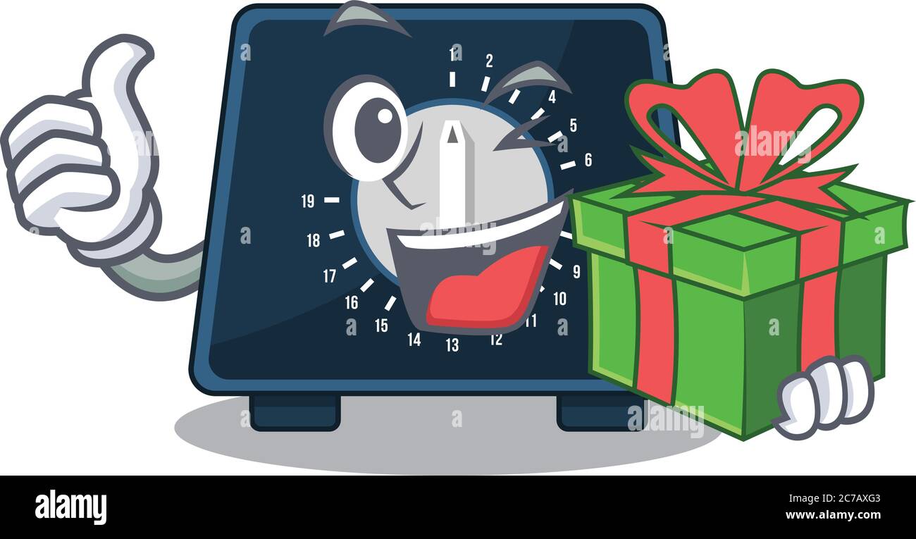 joyful kitchen timer cartoon character with a big gift box Stock Vector ...