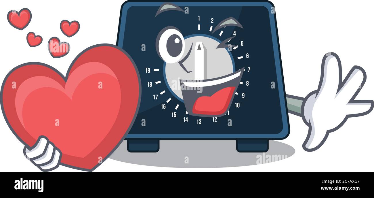 A sweet kitchen timer cartoon character style holding a big heart Stock ...