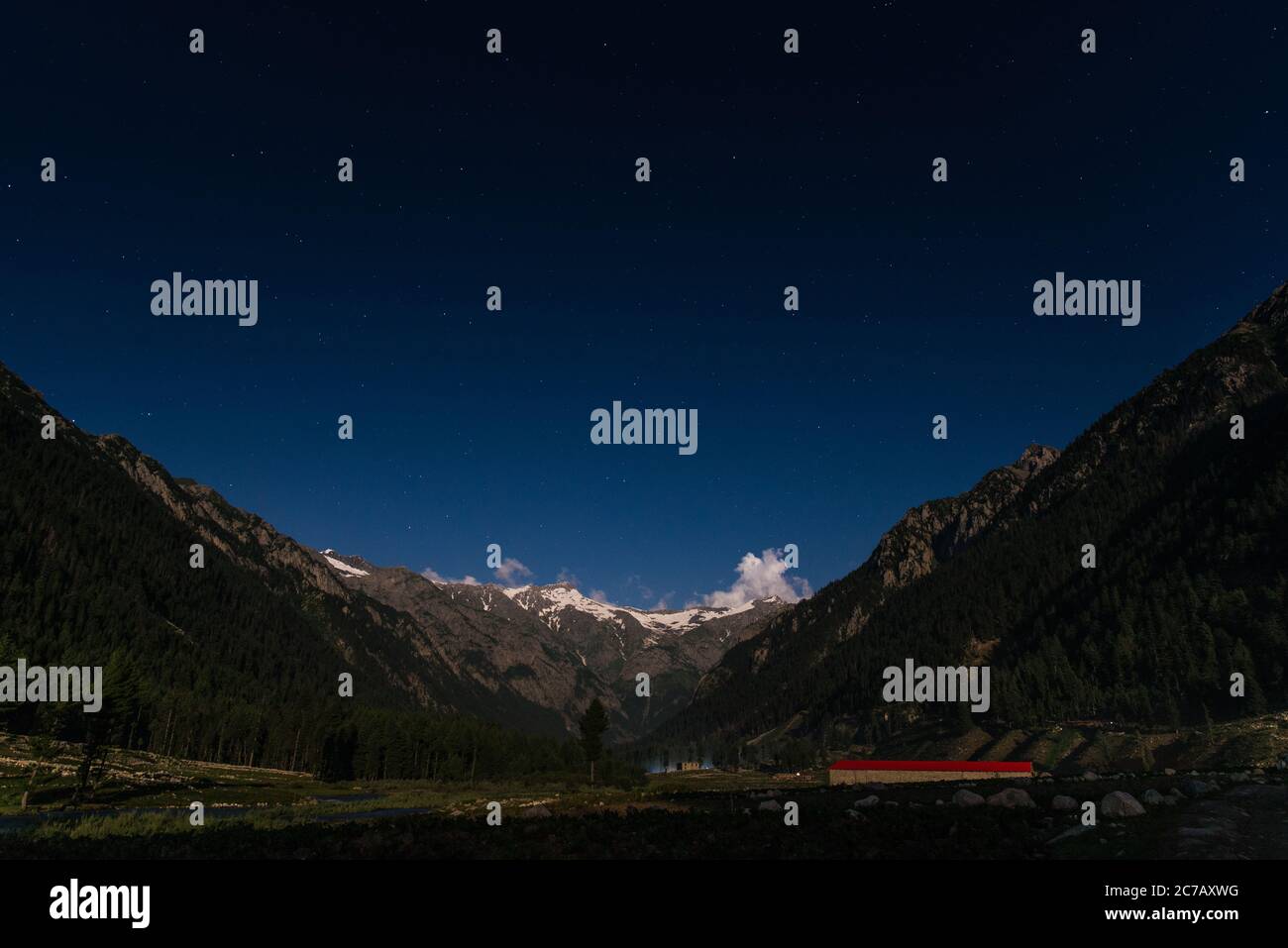 Photo of amazing night sky inside the green valley nature view with ...