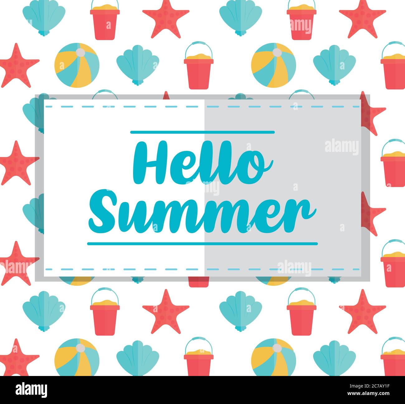 Hello Summer with colorful beach elements vector illustration design ...