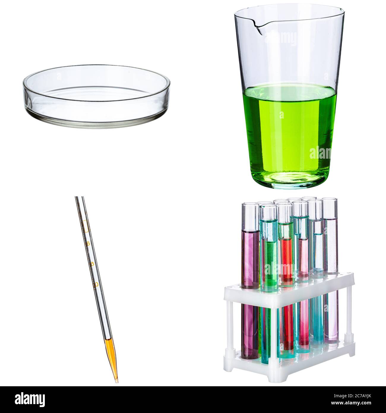 Collage of laboratory glassware on white background Stock Photo - Alamy