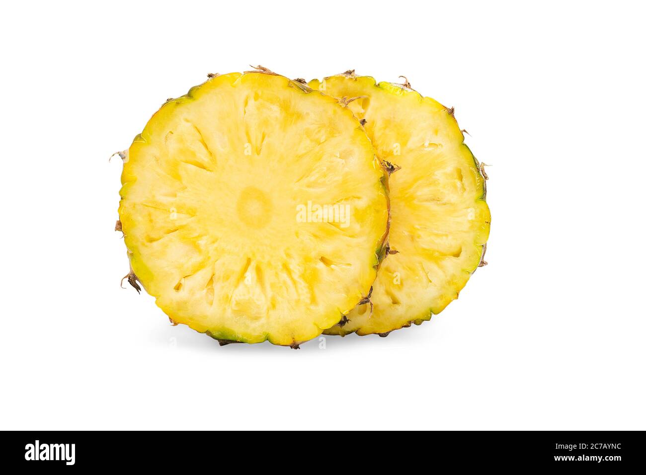 Organic ripe pineapple in a piece of cross section cut or round shape ...