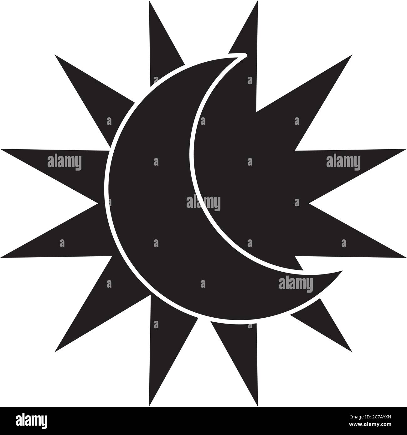 astrology concept, sun and moon icon over white background, silhouette ...