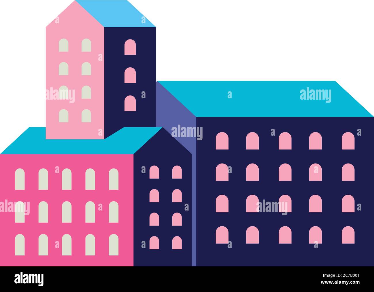 Pink and blue city buildings design, Abstract geometric architecture ...