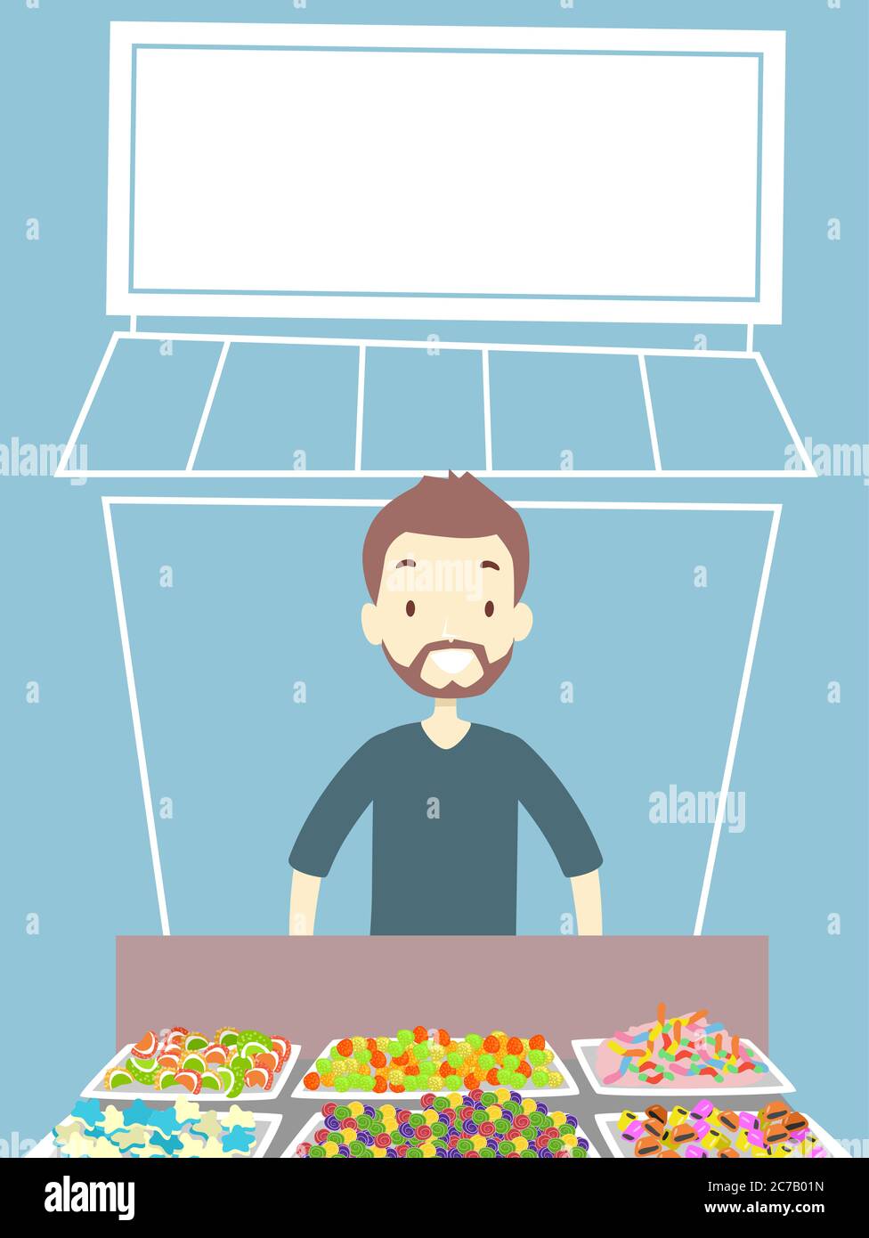 Illustration of a Man Selling Candies at a Candy Store at the ...