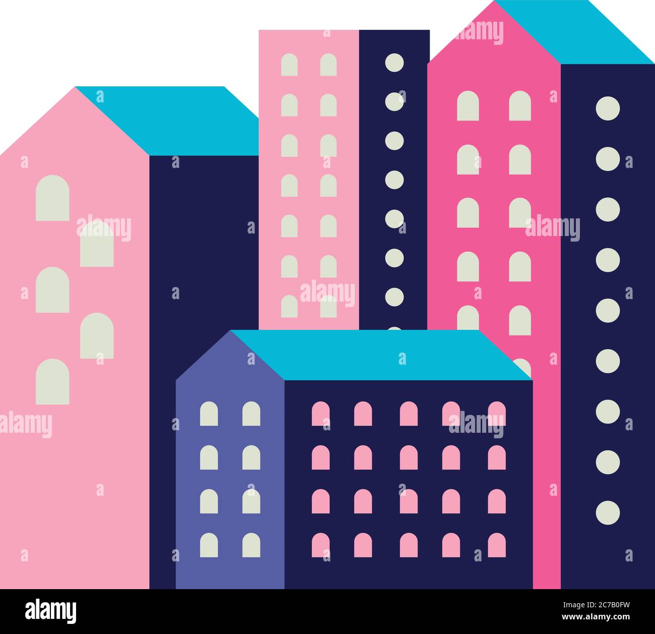 Pink blue and purple city buildings design, Abstract geometric ...