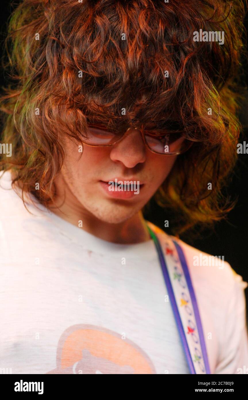 Andrew VanWyngarden of MGMT performing at the 2008 San Diego Street ...